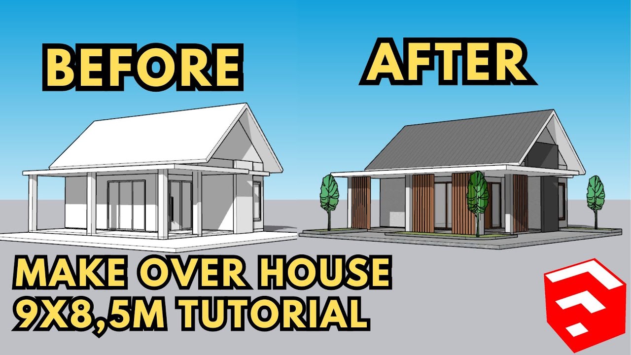 SKETCHUP HOUSE TUTORIAL HOW TO MAKE OVER 9x8,5m CORNER HOUSE - YouTube