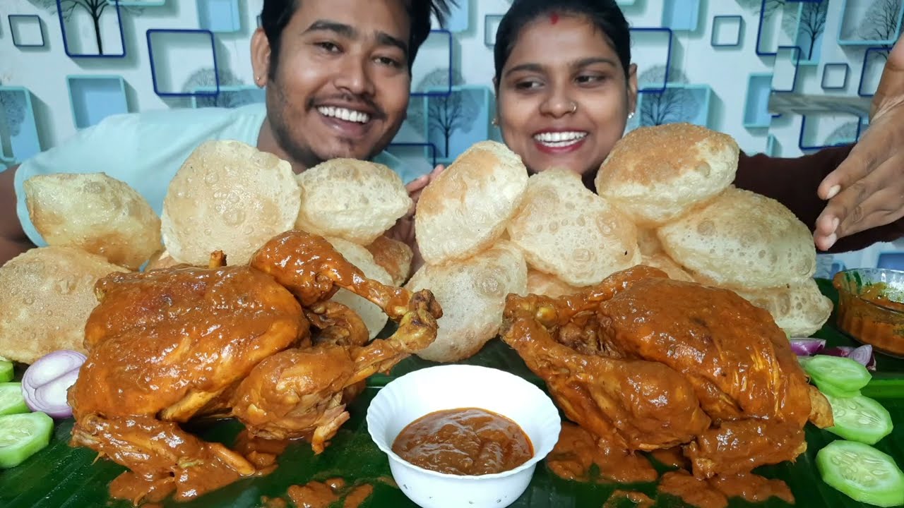 Whole chicken and puri eating challenge Ritu food house - YouTube