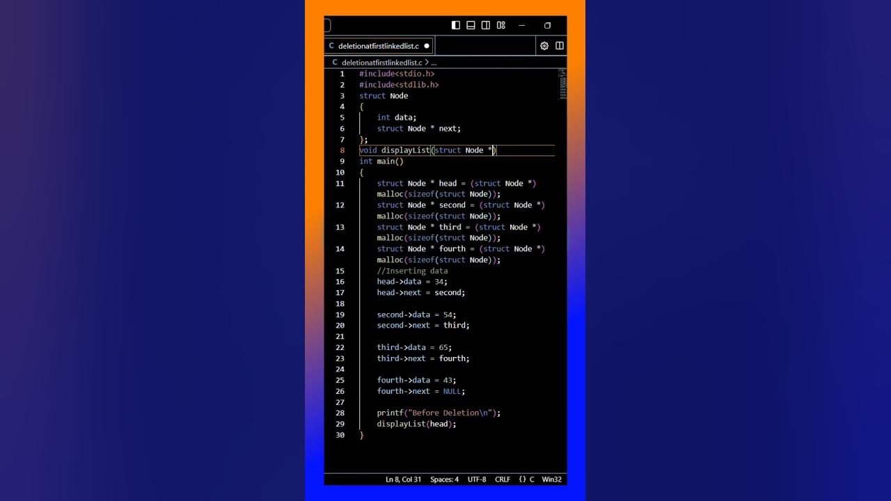 Deletion From Linked List ꧁ Deletion At First In Linked List Coding Linkedlist C Codinginc