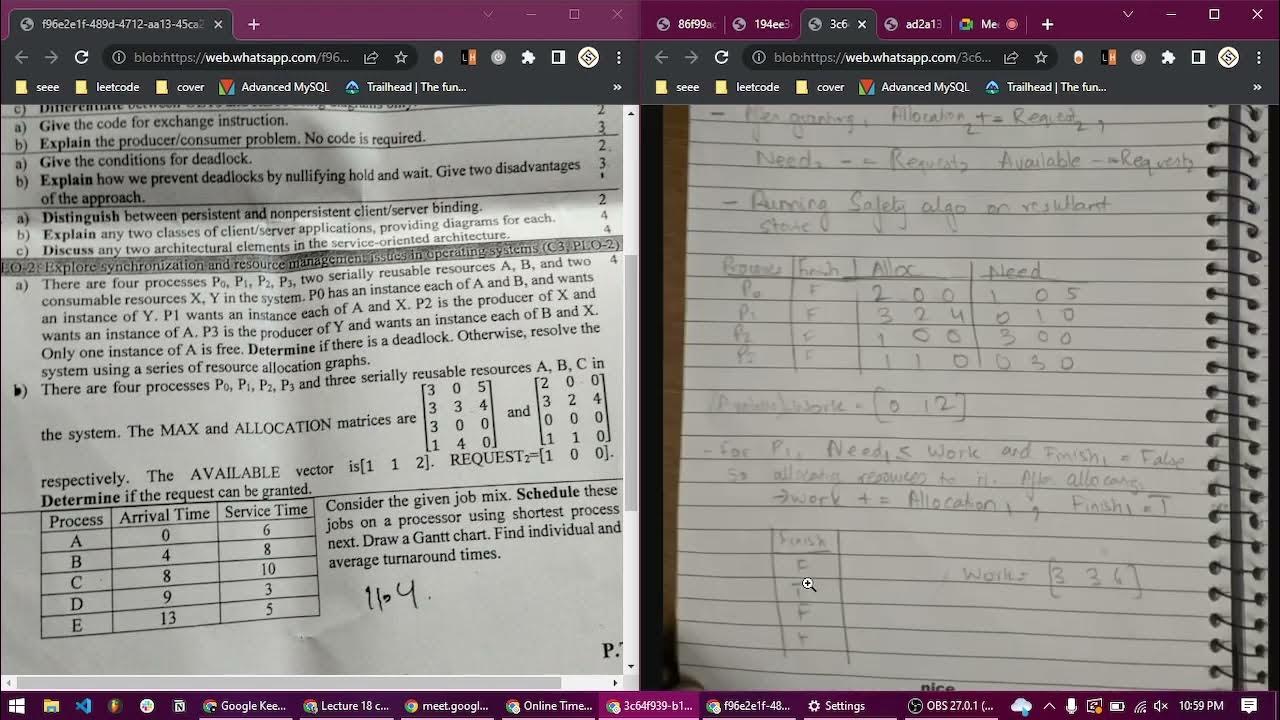 OS - Example Problems of RAG (Deadlock), Bankers Algo, Semaphore Coding - YouTube