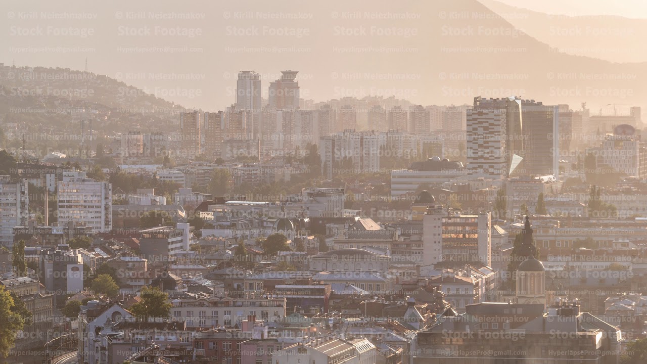 Panoramic aerial cityscape of the historical downtown of Sarajevo ...