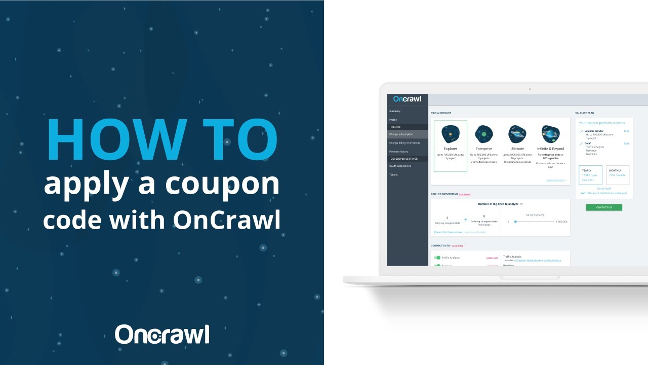 How to apply a coupon code with OnCrawl? - YouTube