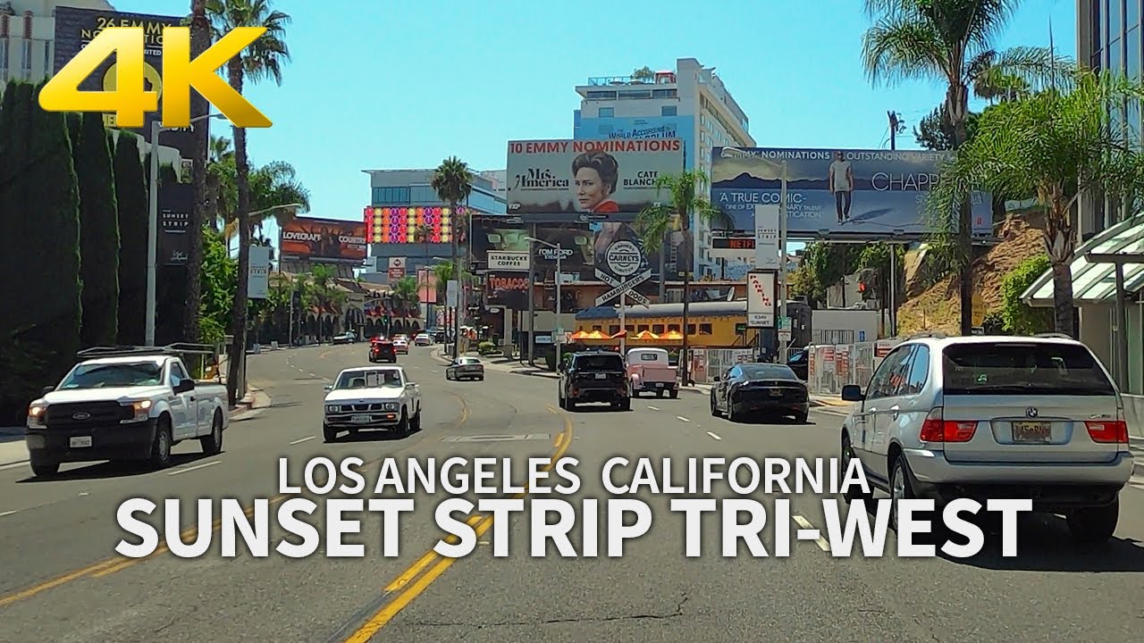 LOS ANGELES - Driving Sunset Strip, Santa Monica Blvd, La Cienega Blvd ...
