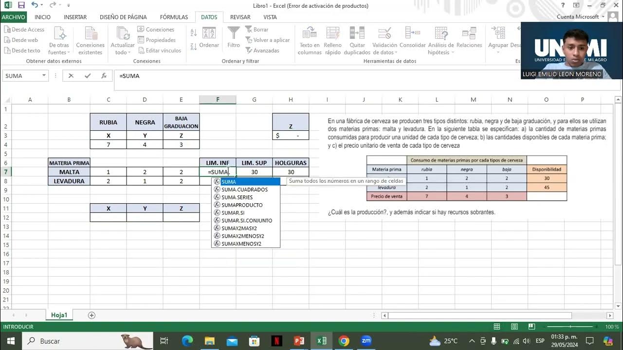 Ejercicios de programación lineal usando Solver - Excel - YouTube