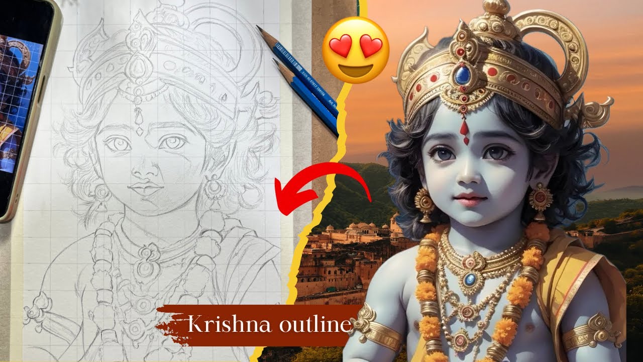 Krishna ji 🪈 outline tutorial video 😍😍#krishna - YouTube