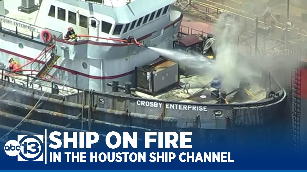 Firefighters battled a fire on board a ship docked in the Houston Ship ...