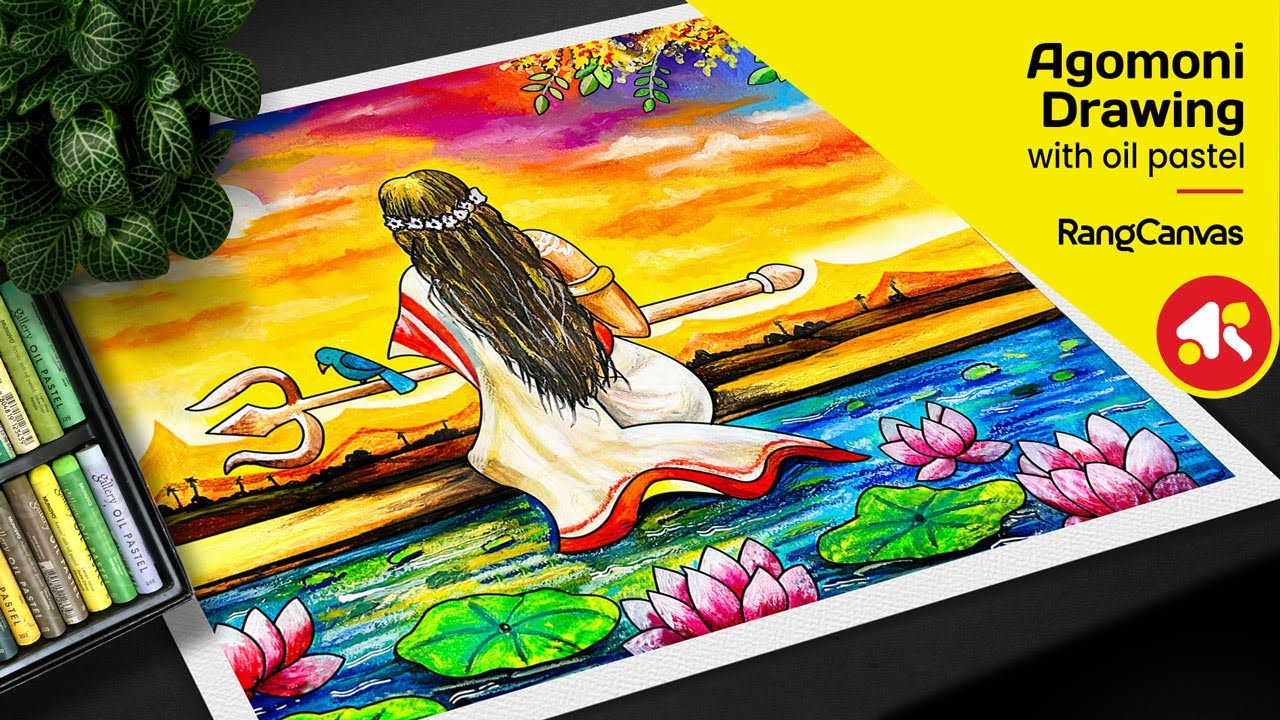Agomoni drawing | Agomoni drawing with oil pastel | Maa durga agomoni ...