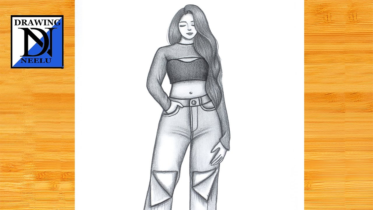 How to Draw a Girl in Jeans & Crop Top || Pencil sketching for beginner ...