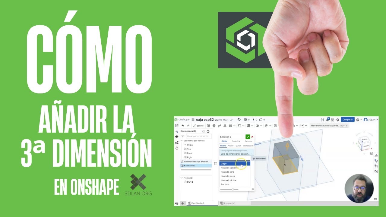 Tutorial: Cómo crear la tercera dimensión, extruir, en onshape - YouTube