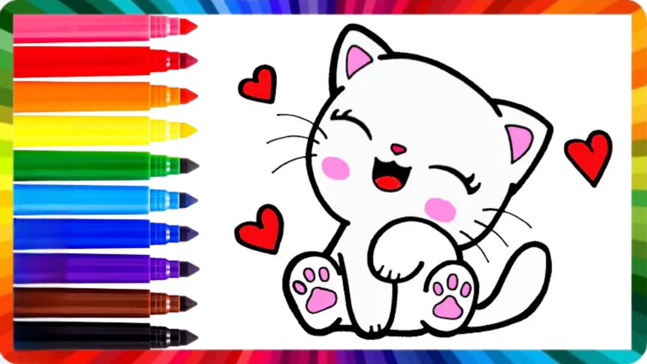 How to Draw a Cute Cat🐱Draw and Coloe a Cat | Drawing For Kids and ...