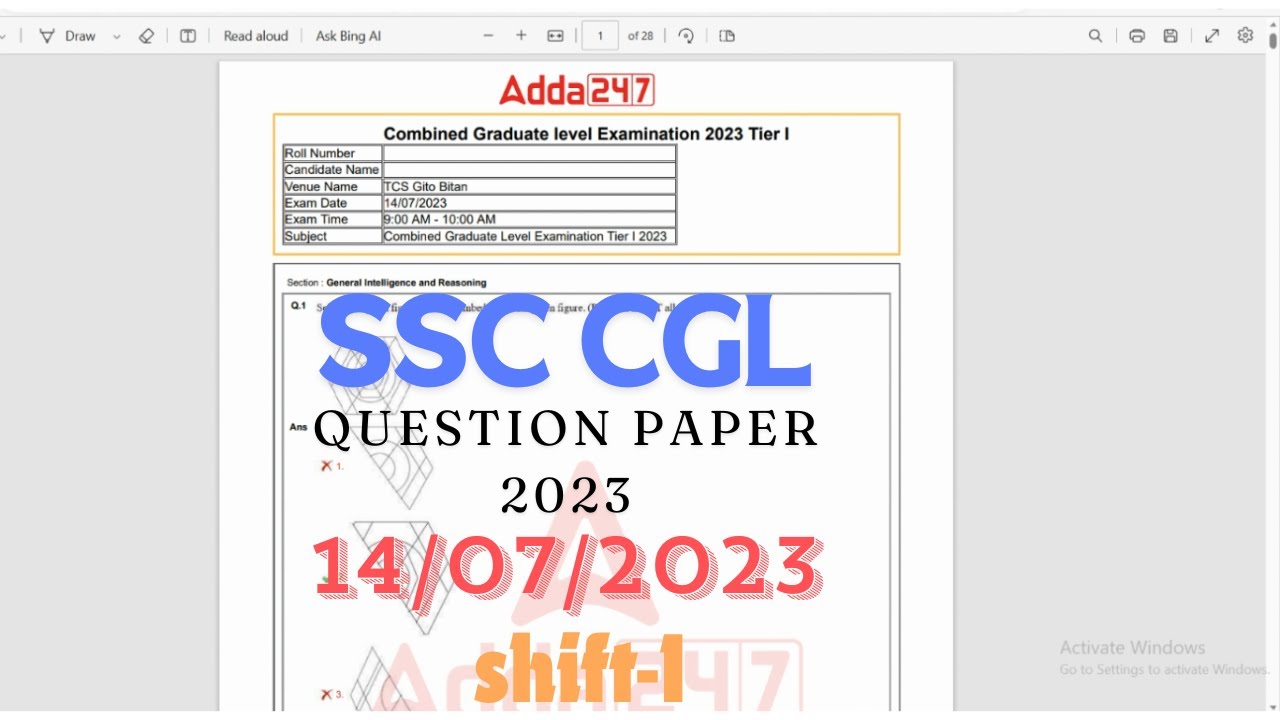 ssc cgl previous year question paper 2023|14/07/2023 papers|SSC CGL ...