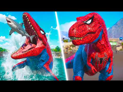 Red T-Rex Hunts Indominus Rex Until Mosasaurus Appears in Jurassic World Evolution 2
