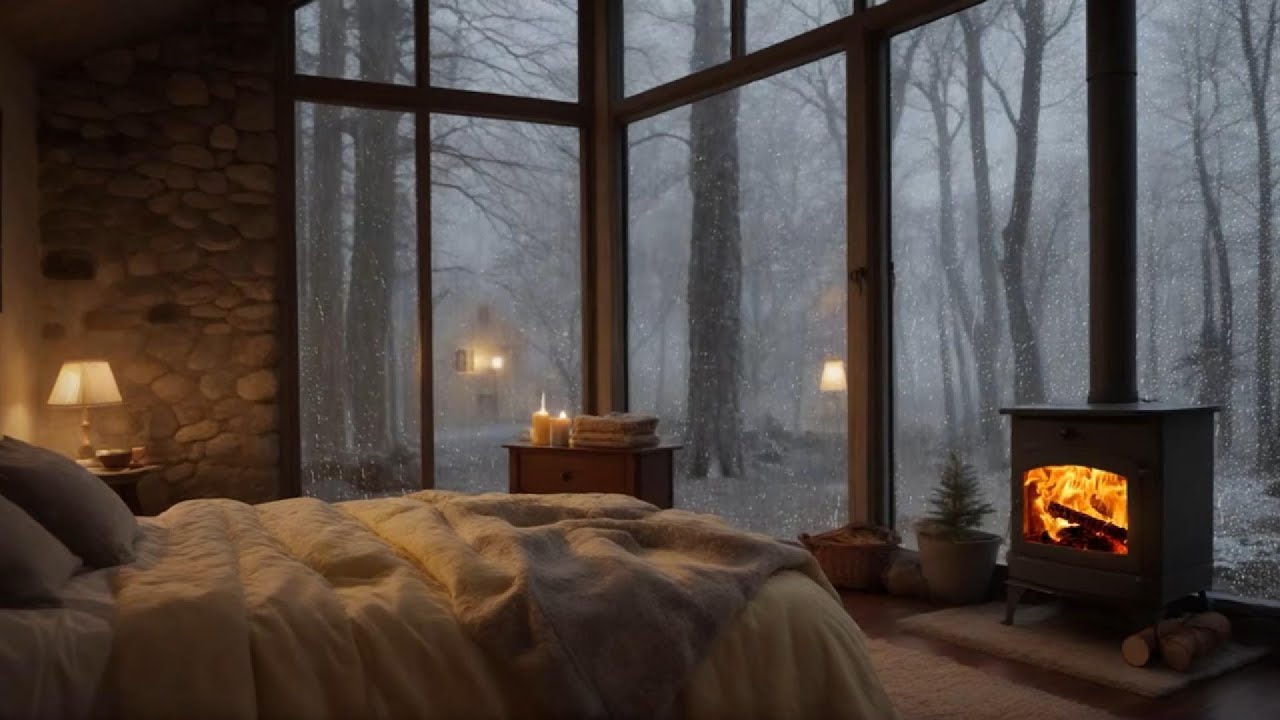 8h Total Relaxation: Sound of Rain and Fire Burning in the Fireplace ...