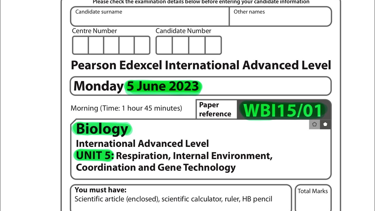 A level | Biology | Unit 5 | June 2023 | Edexcel - YouTube