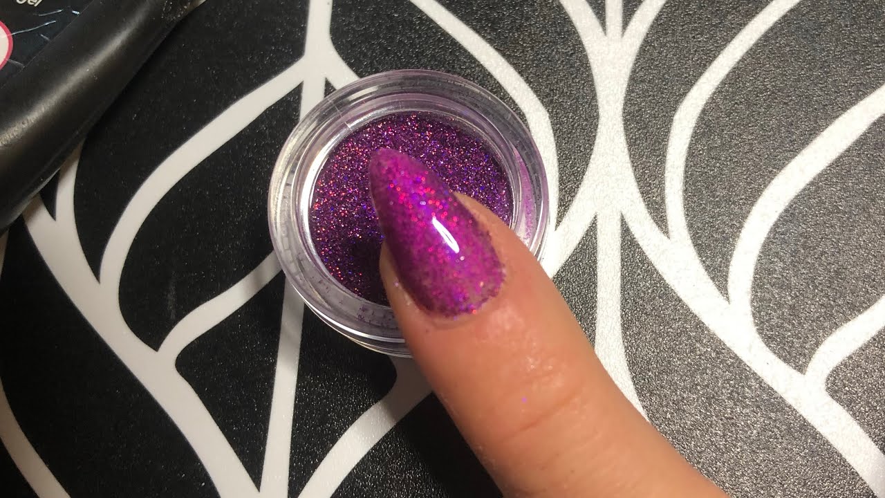 Dual forms polygel nails + purple glitter pigment - YouTube