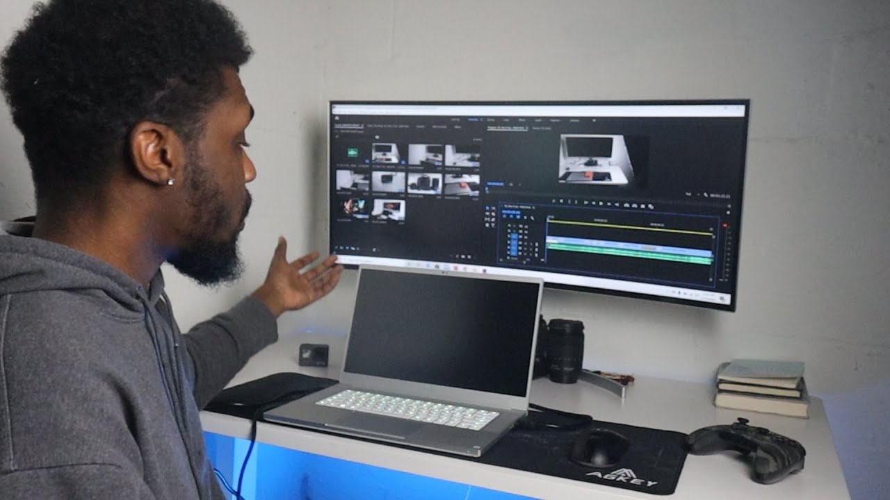 34" Ultrawide MESSY Video Editing Standing Desk Setup! - YouTube