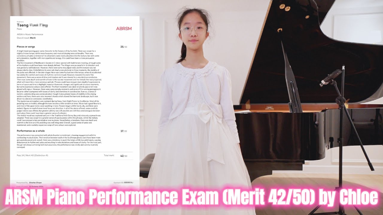 ARSM Piano Performance Exam (Merit 42/50) by Chloe - YouTube