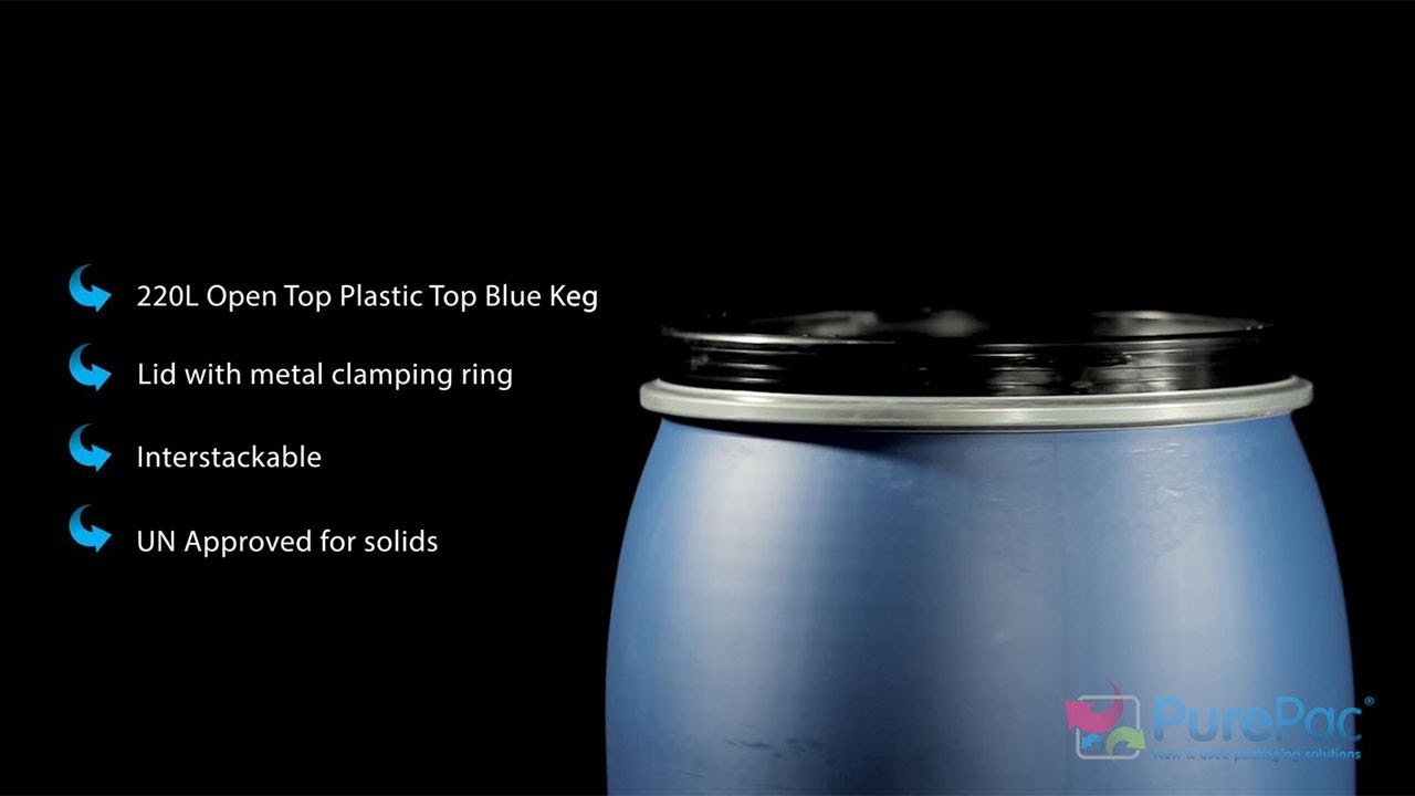 120L & 220L Open Top Plastic Blue Keg from PurePac - YouTube