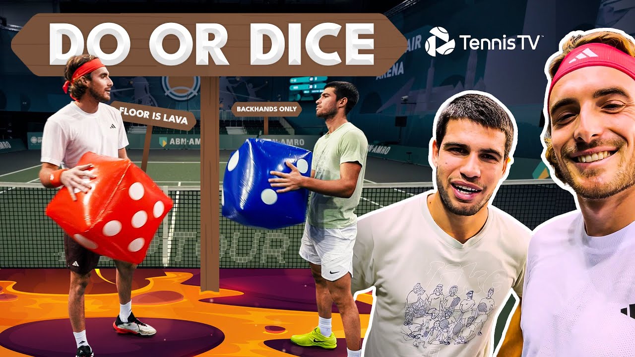 Wrong-Handed, Backhands Only, Court Is Lava! | Alcaraz & Tsitsipas Play 'Do or Dice' 🎲 - YouTube