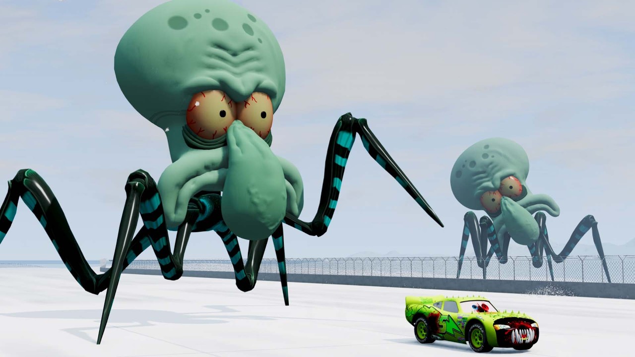 Epic escape from Lightning McQueen Eater, Squidward Eater, Sheriff ...