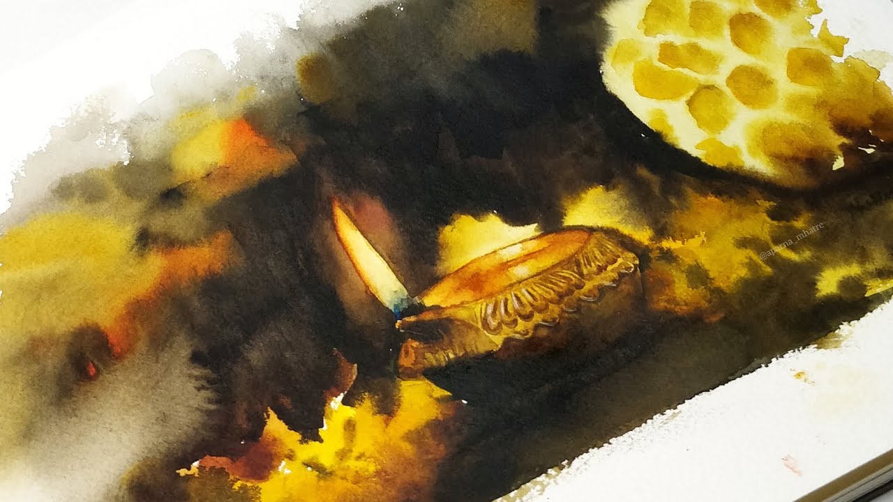 Glowing Diya Watercolour painting tutorial 🪔 | Realistic Diya Painting ...