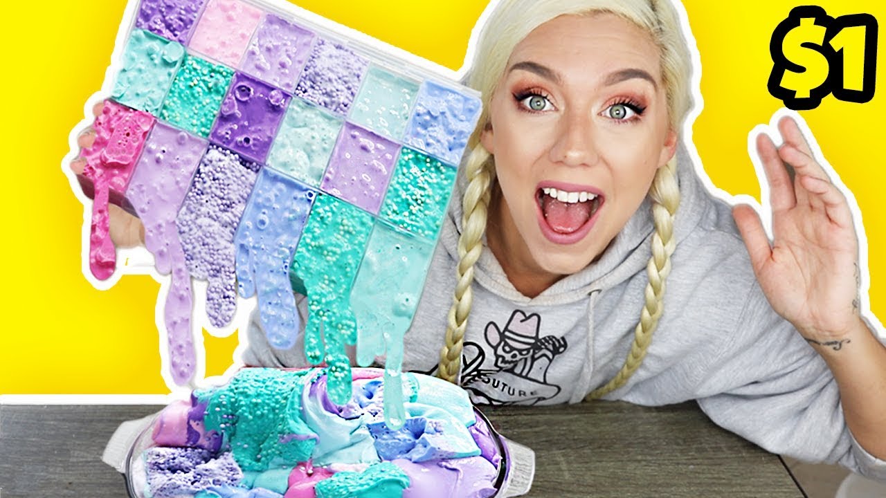 MIXING $1 SLIME PALLETE AND DOLLAR STORE SLIMES! GIANT DOLLAR STORE ...