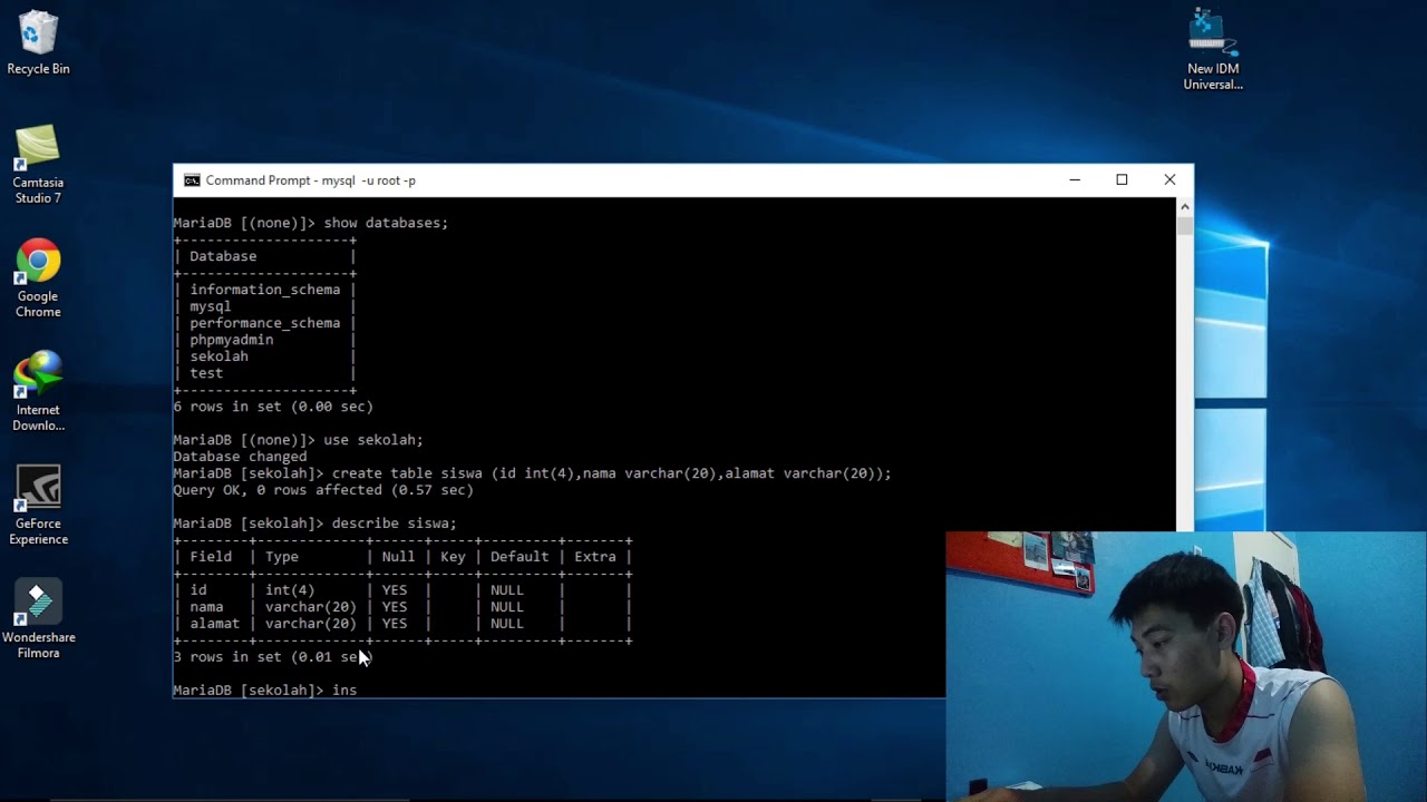 cara membuat database mysql di cmd - YouTube