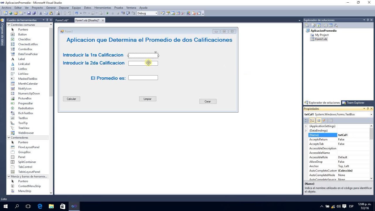 promedio de 2 calificaciones en Visual Basic.net 2010 - YouTube