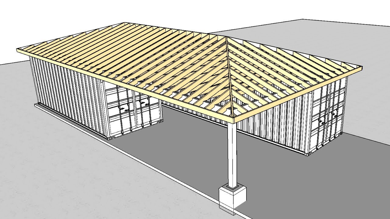 Hip Roof Over a 40' and 20' Shipping Containers - YouTube