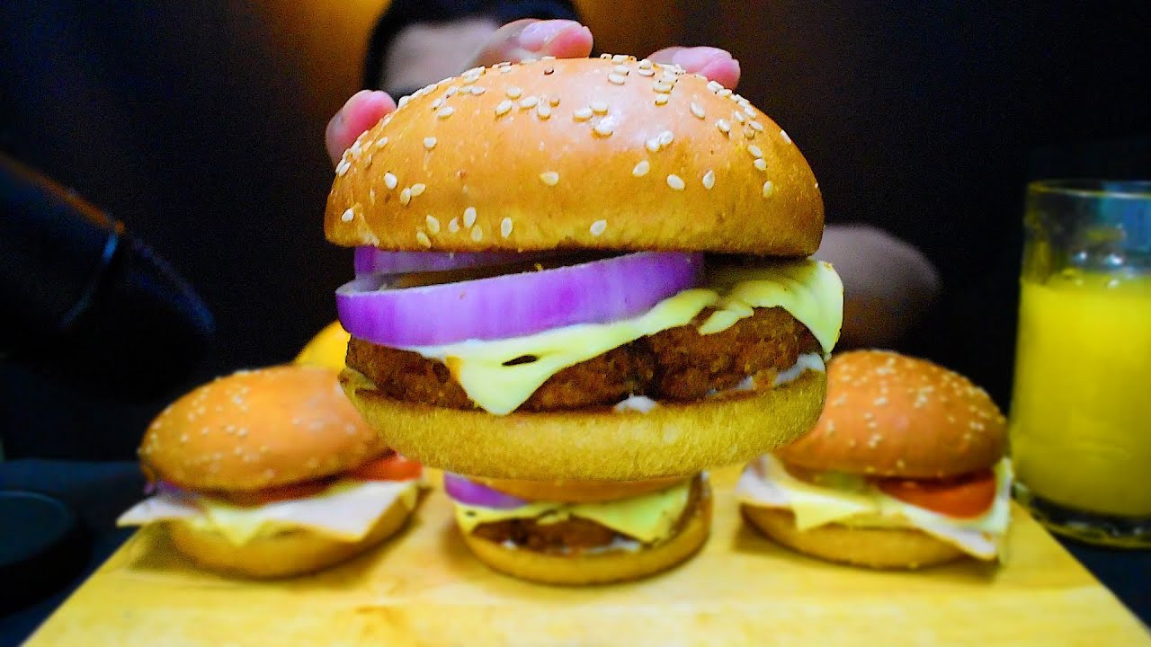 ASMR Veggie burger & hamburgers | mukbang 먹방 | real eating sounds (no ...