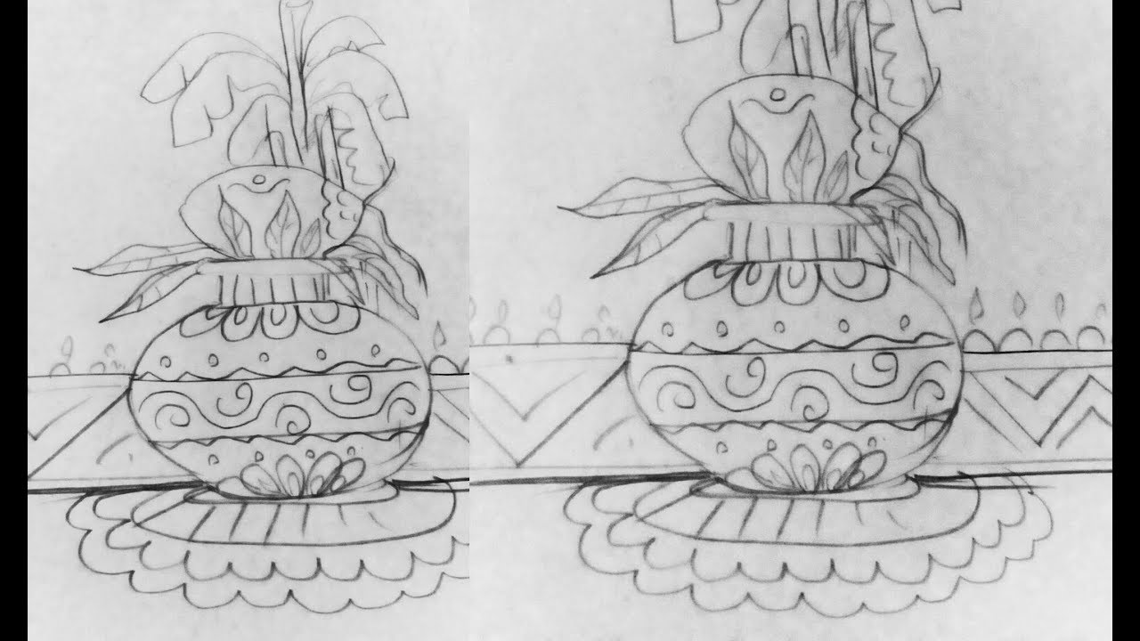 How to draw Puja Kalasha drawing in pencil and paper /easy drawing ...