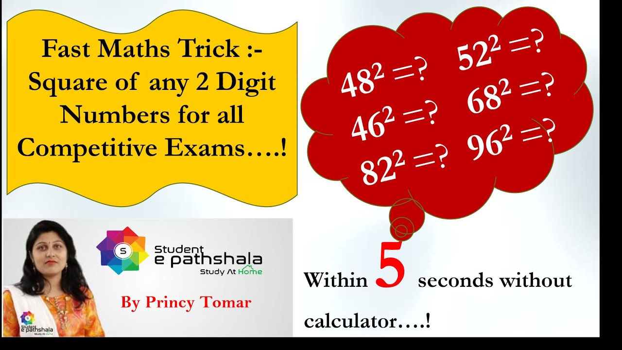 Fast Maths Trick: - Square of any 2 Digit Numbers for all Competitive ...