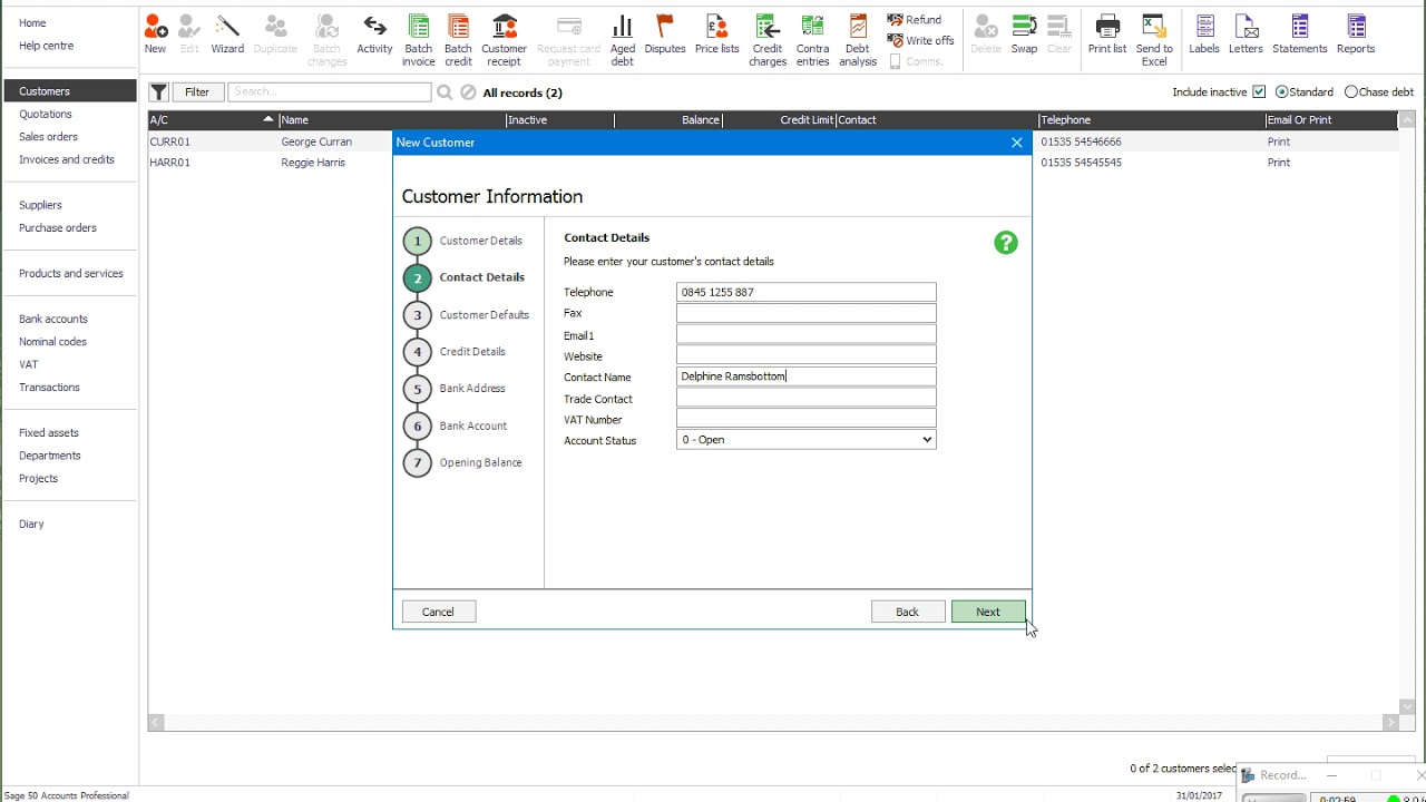 5 Creating a customer account in Sage - YouTube