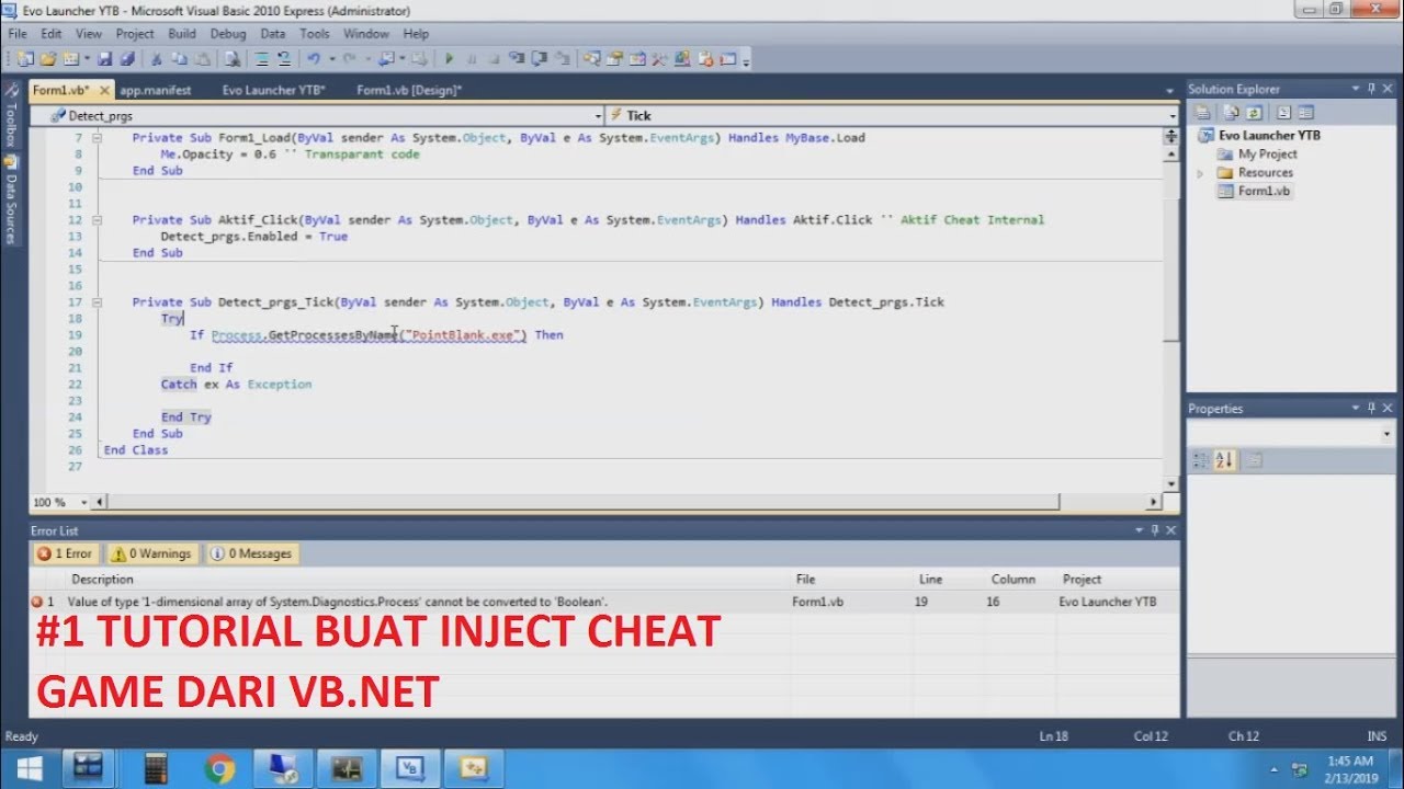 #1 Tutorial Membuat Simple Inject Cheat Game Online VB Net - YouTube