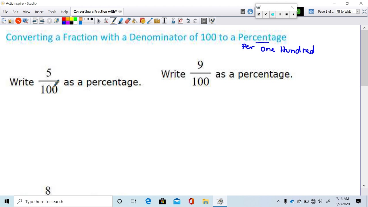 Converting a Fraction with a Denominator of 100 to a Percentage - YouTube
