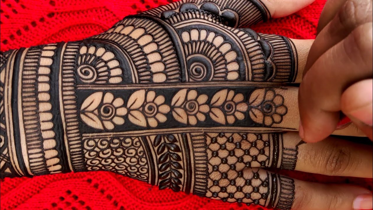 mehandi design for back side hand|| mehandi decoration|| semi bridal ...
