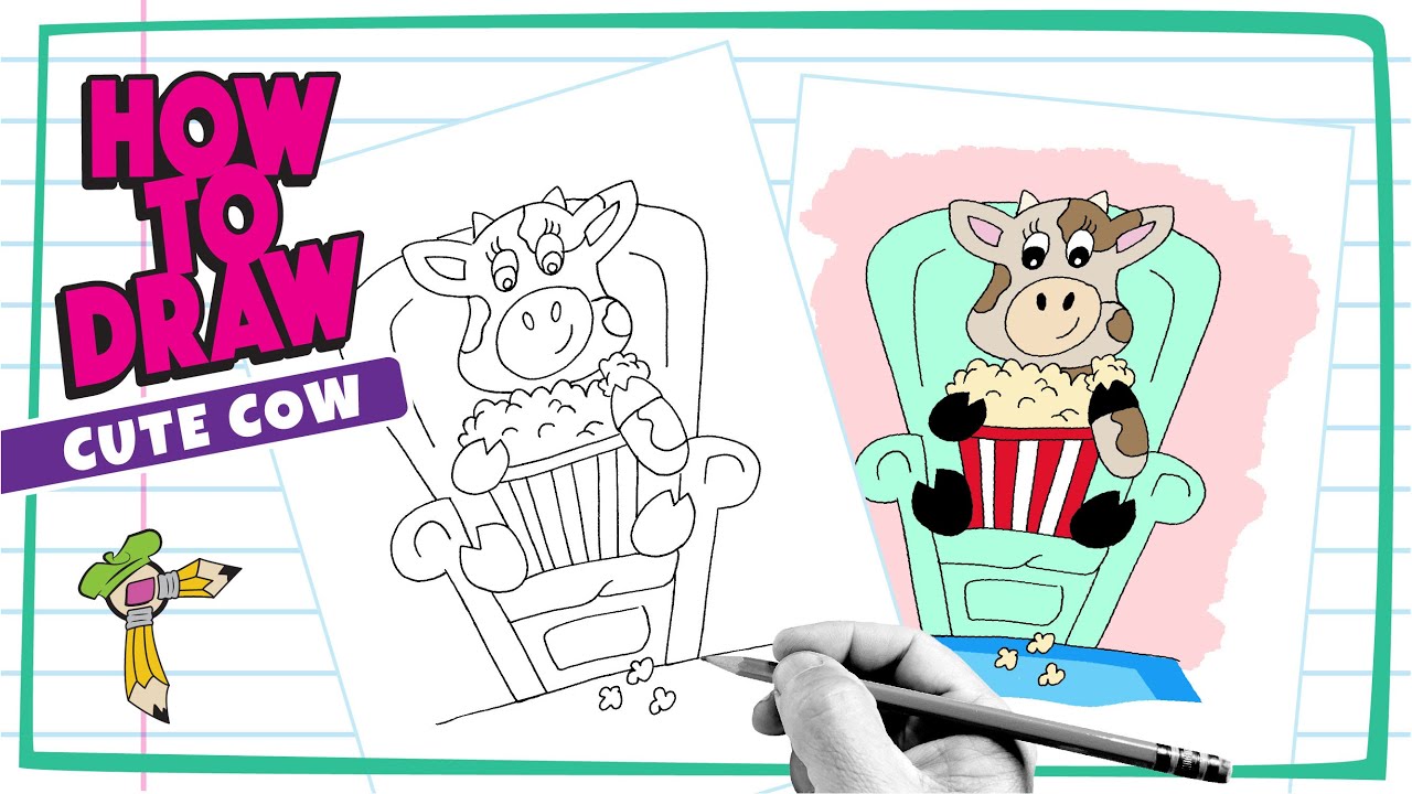 How to Draw a Cow Eating Popcorn - YouTube