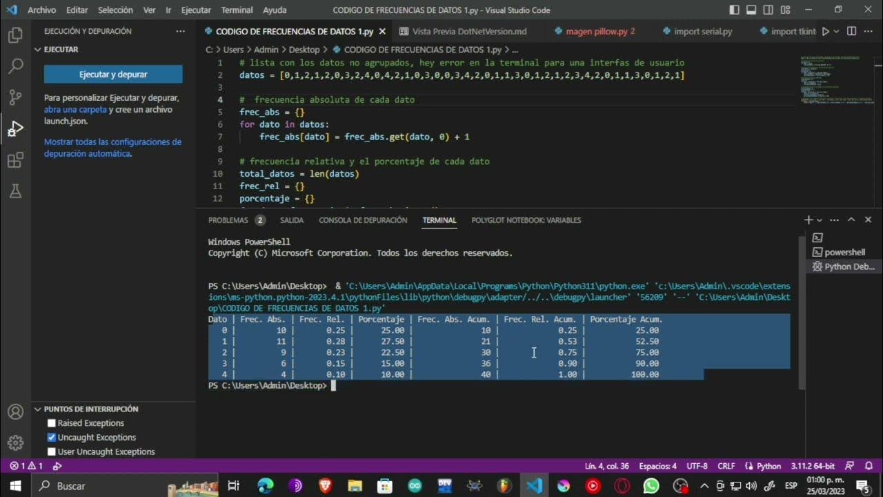 Tabla de frecuencias con datos no agrupado en Python - YouTube