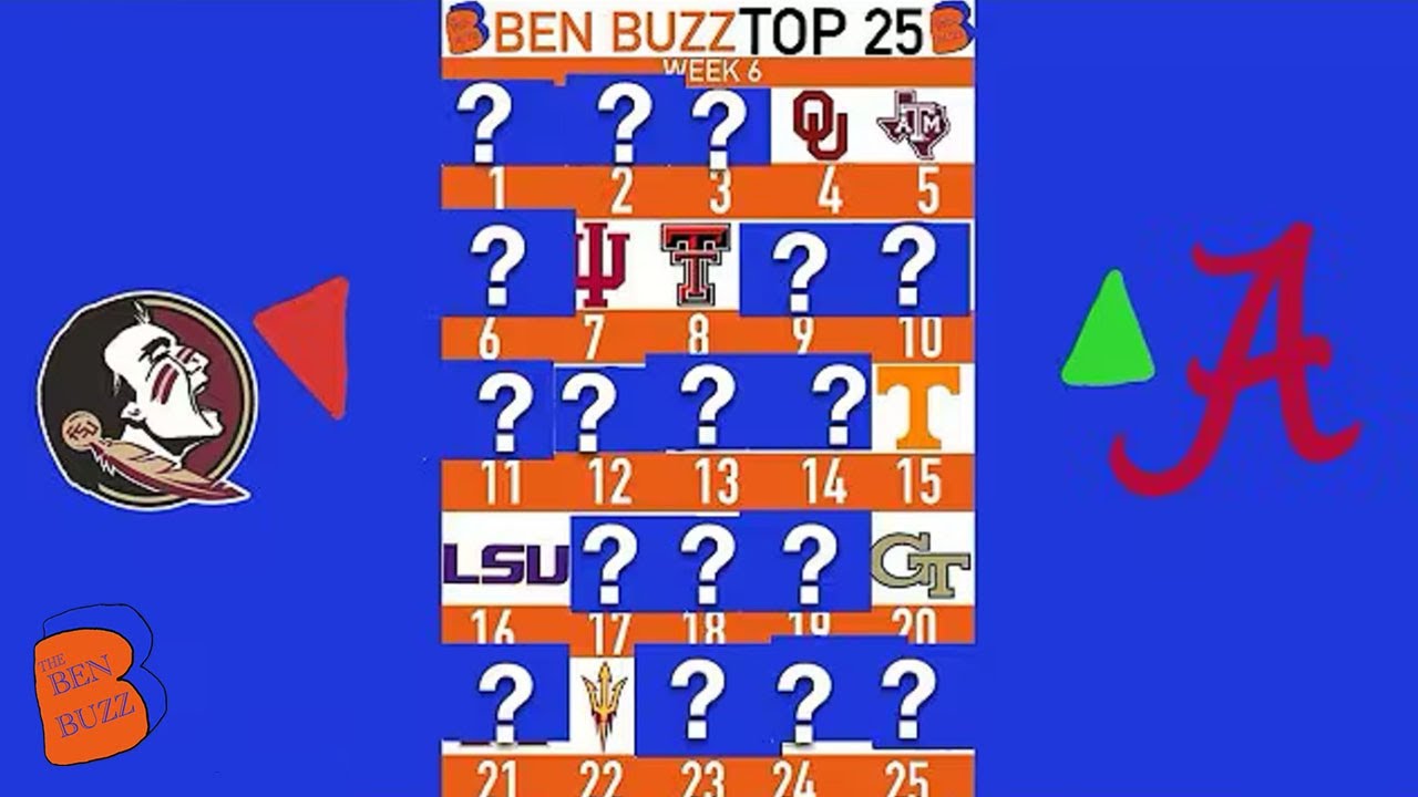 The Ben Buzz Top 25 Post Week 5 Edition! Alabama on the rise, Florida ...