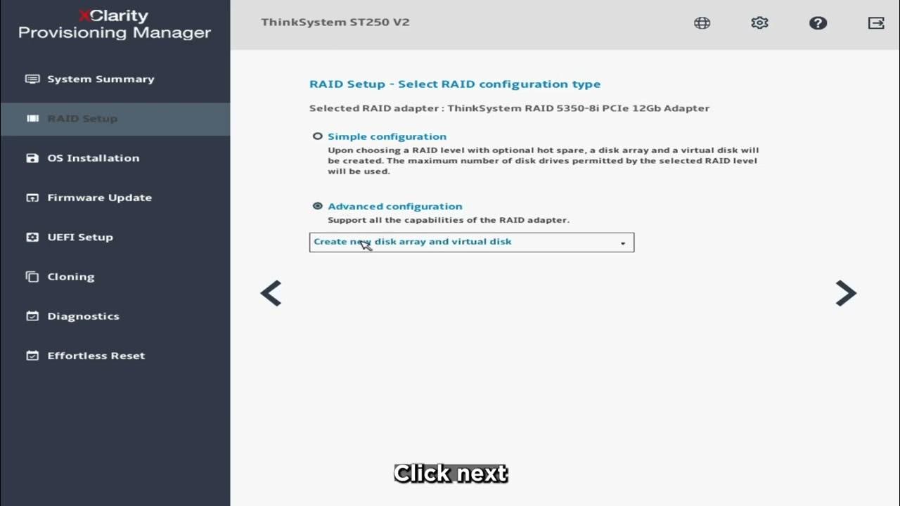 How to create a RAID array within LXPM 5350 or 9350 RAID adapter - YouTube