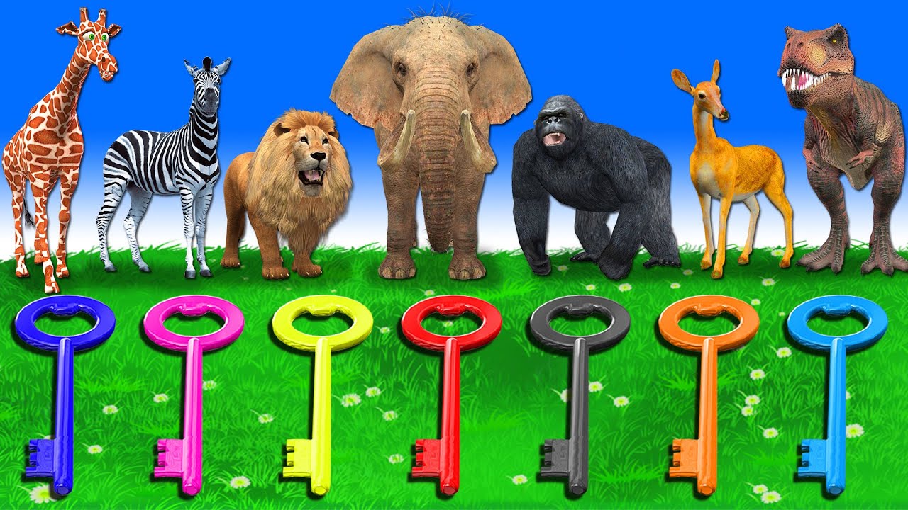 Animals Game With Dinosaurs Elephant Cow Gorilla Lion Zebra Giraffe ...