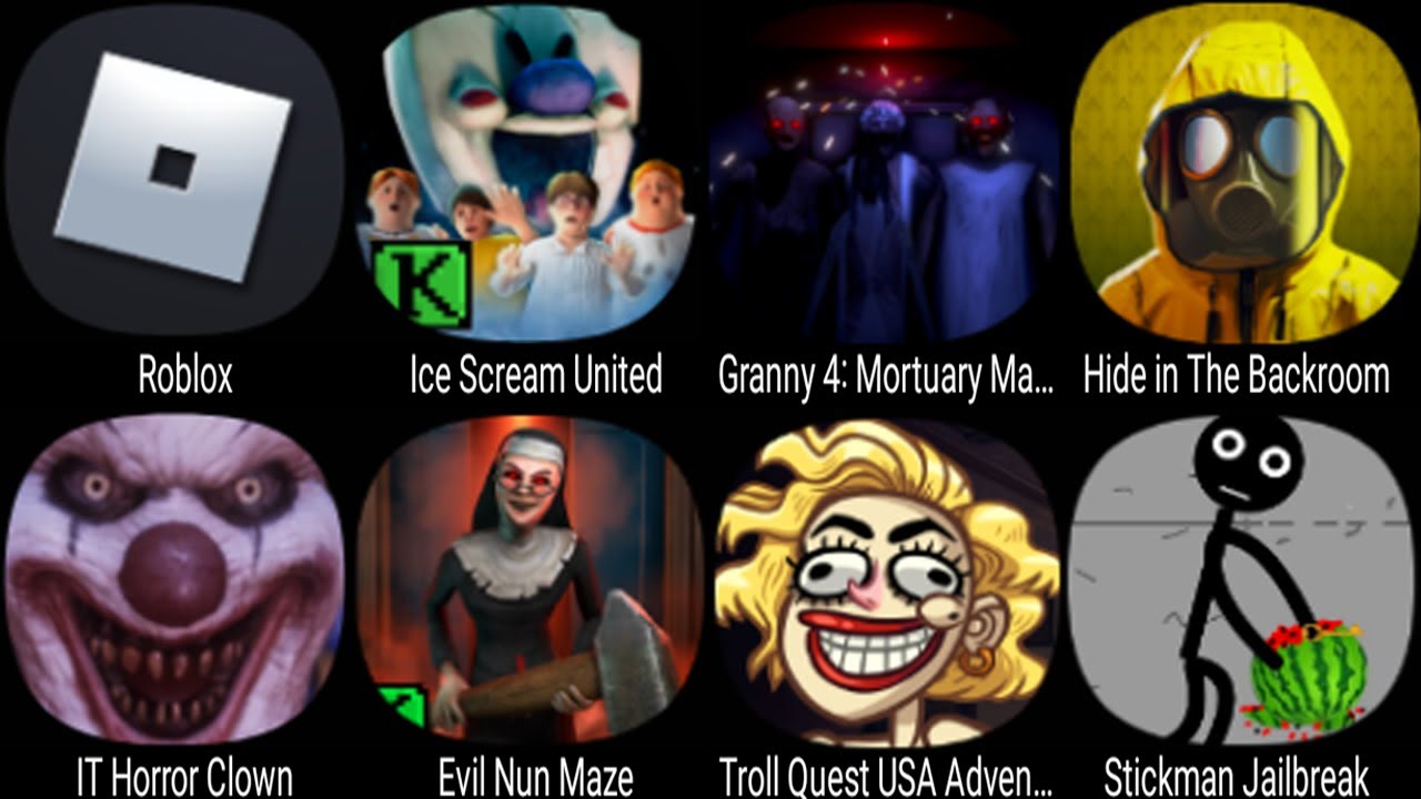 Roblox, Ice Scream United, Granny 4, Hide in The Backroom, IT Horror ...