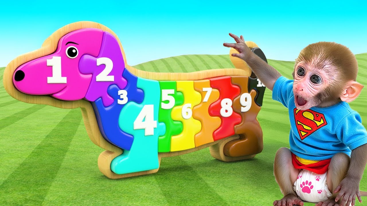 🐒🚜Mono Bon Bon conduce con el patito y el perrito para recoger frutas y ...