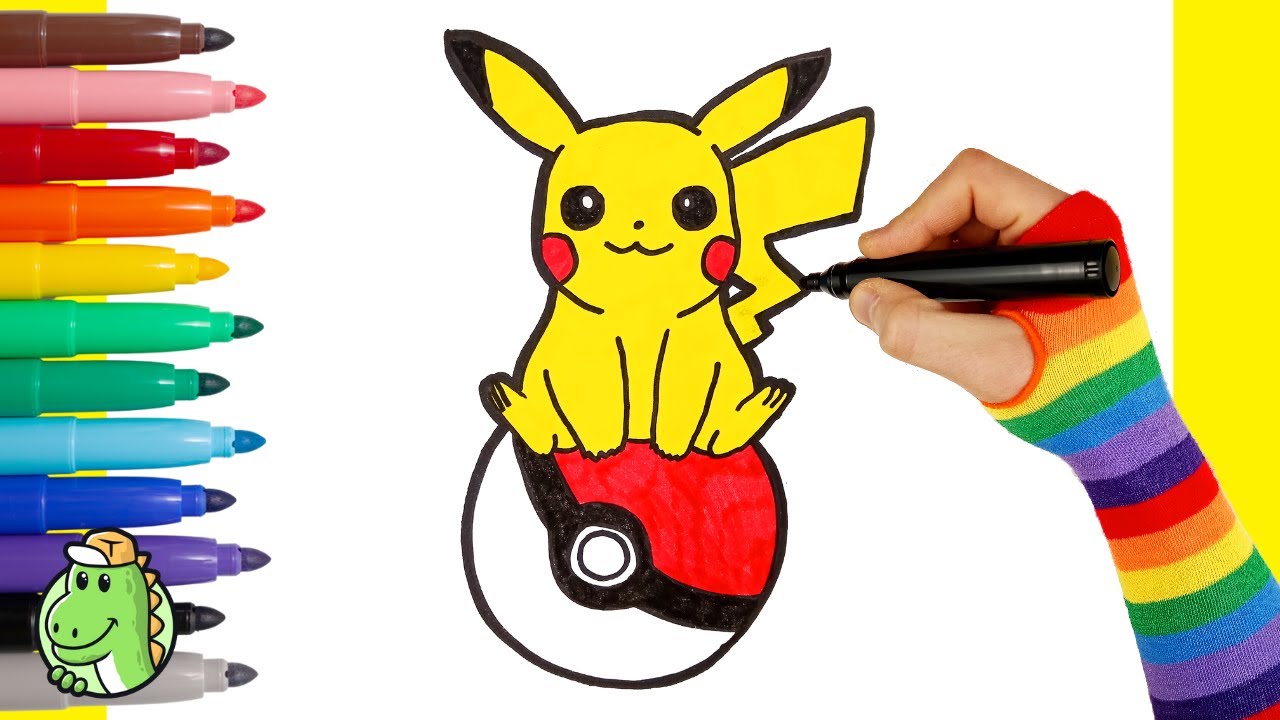 How to draw PIKACHU on a Pokeball - Drawings for Kids - YouTube