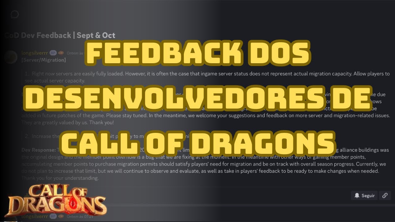 Feedback dos Devs de Call of Dragons! (Set/Out) - YouTube