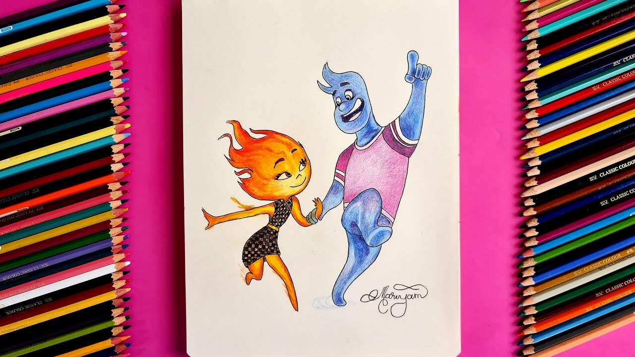 Elemental || Drawing Ember & Wade with Colored Pencils ||Speed Drawing ...