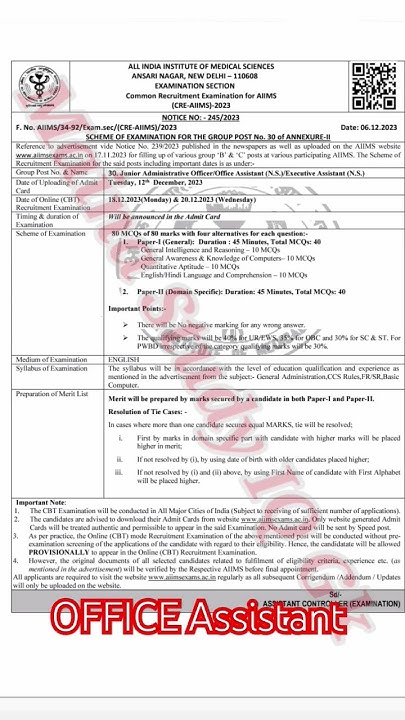 OFFICE ASSISTANT SYLLABUS AIIMS - YouTube
