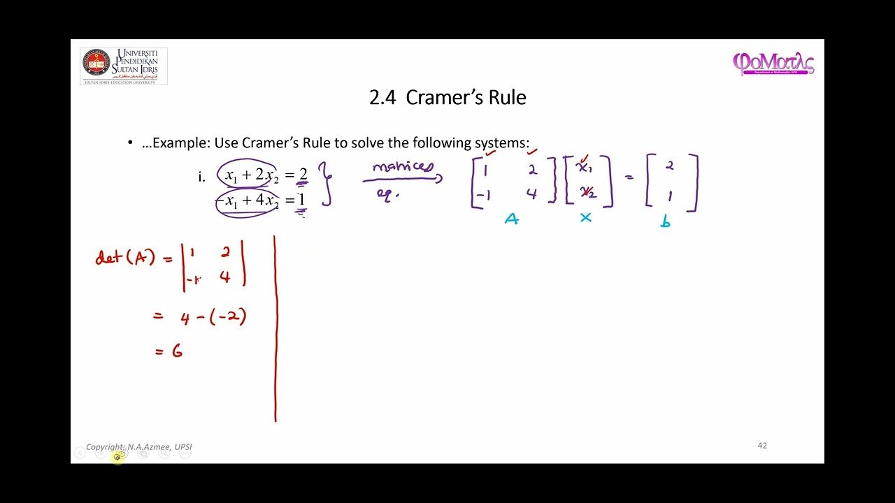 Introduction to Cramer's Rule and Implementing It to Solve A Linear System with 2 Unknown ...