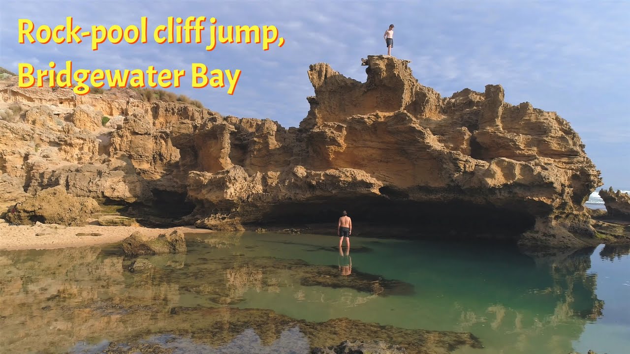 Rock pool cliff-jump, Bridgewater Bay (drone) - YouTube