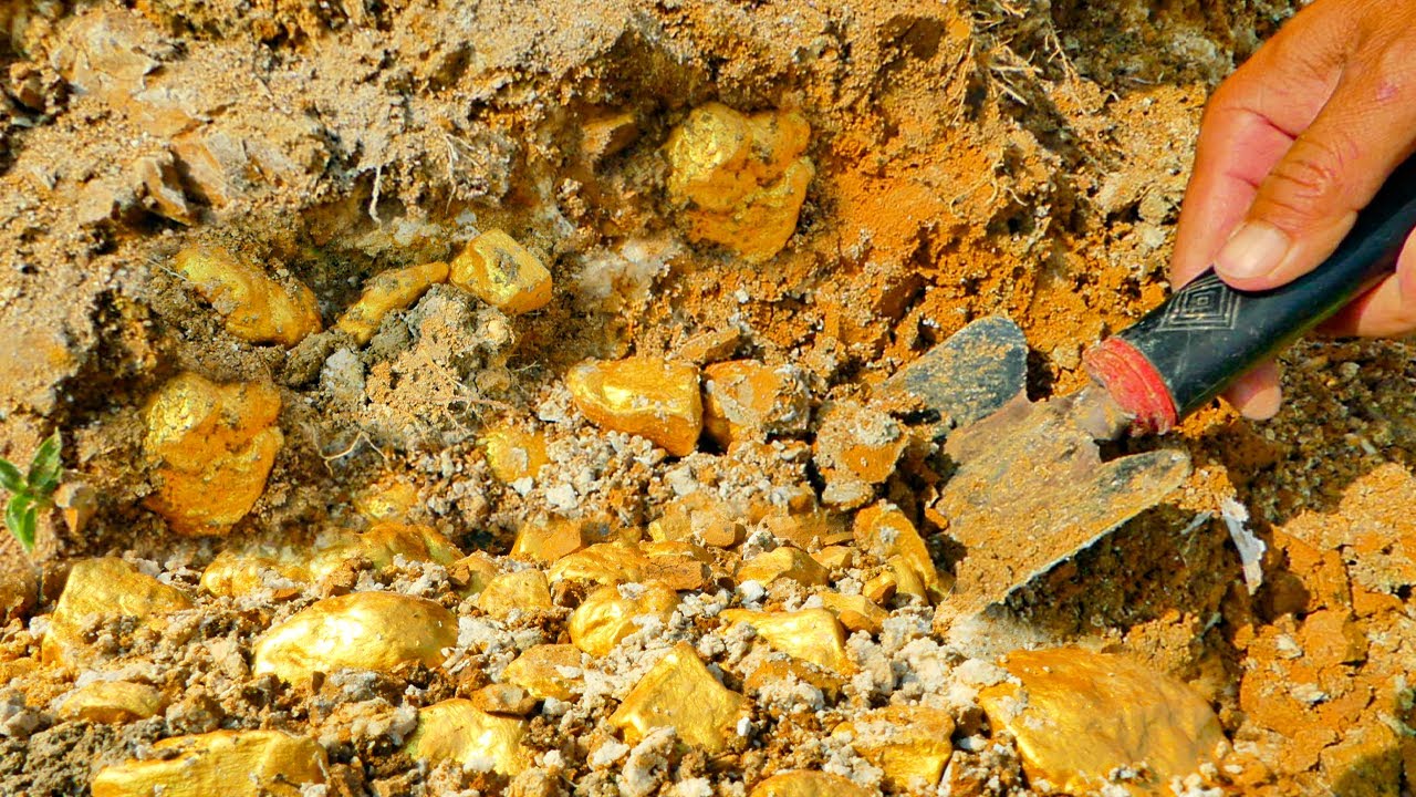 mining exciting! million dollar of gold treasure under stone at ...